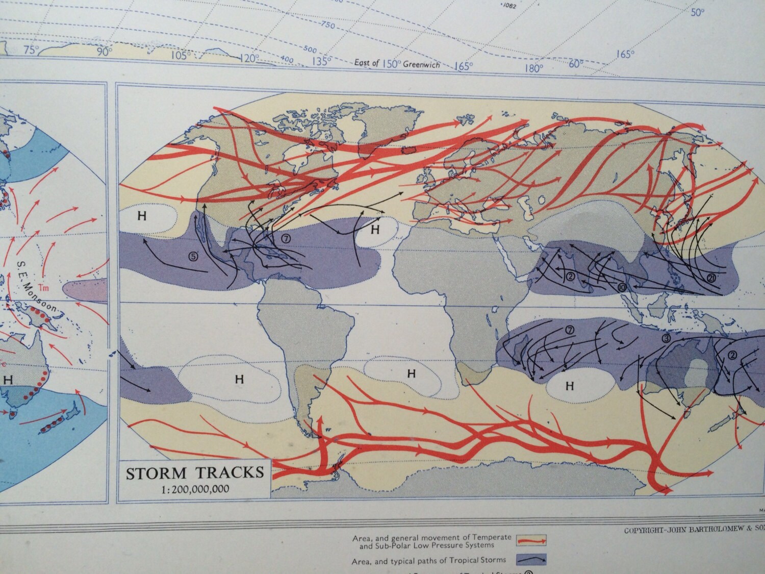 1958 WORLD CLIMATOLOGY Extra Large Original Vintage World Map depicting ...