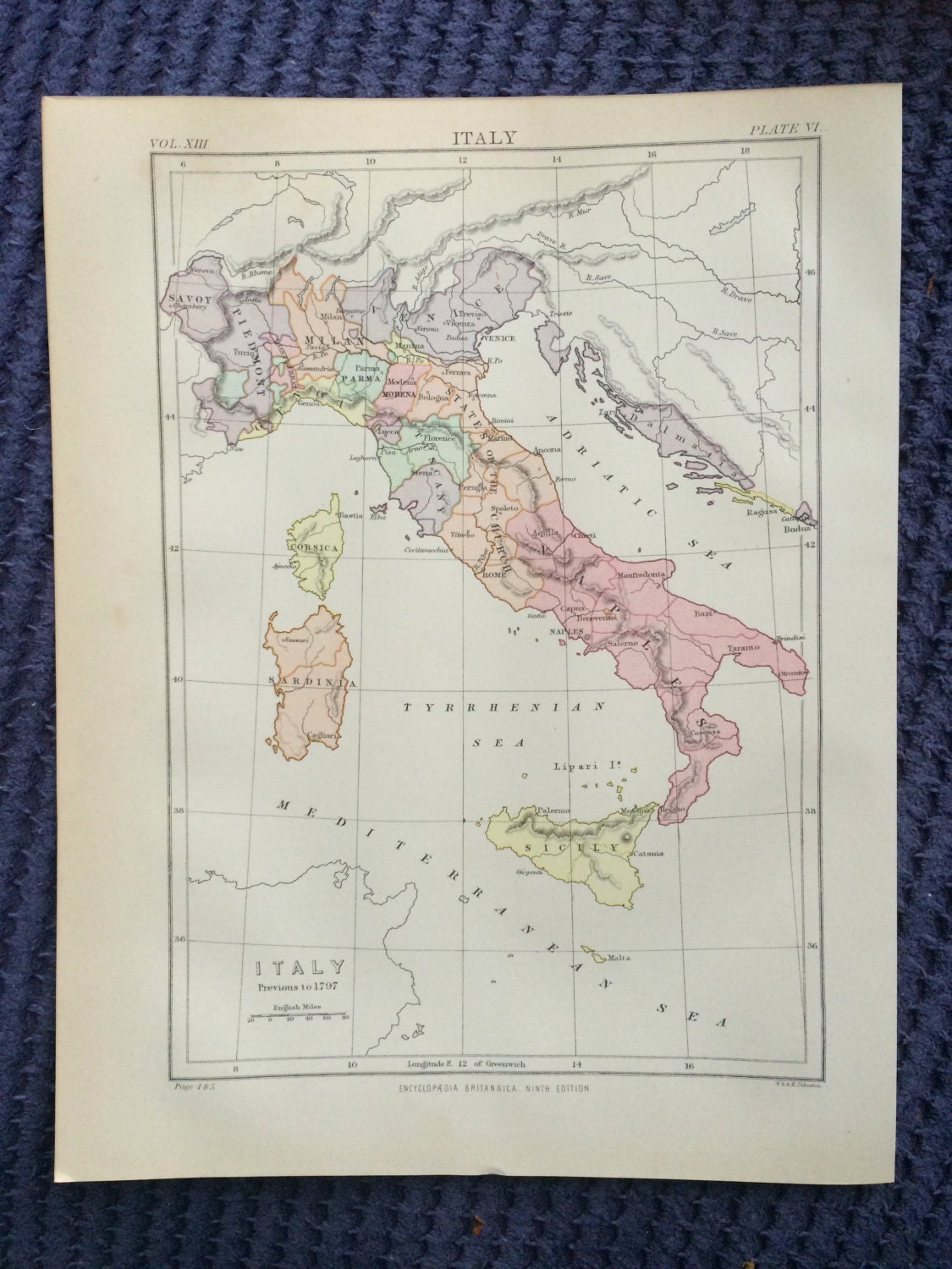 1875 Italy (before 1797) Original Antique Map - Available Matted and ...