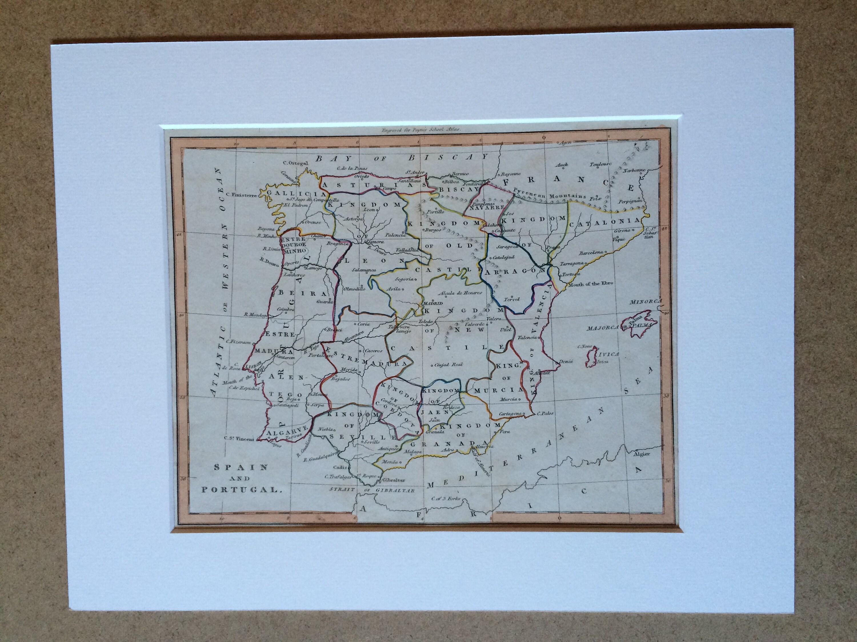 1819 Spain & Portugal Original Antique Hand-Coloured Engraving ...