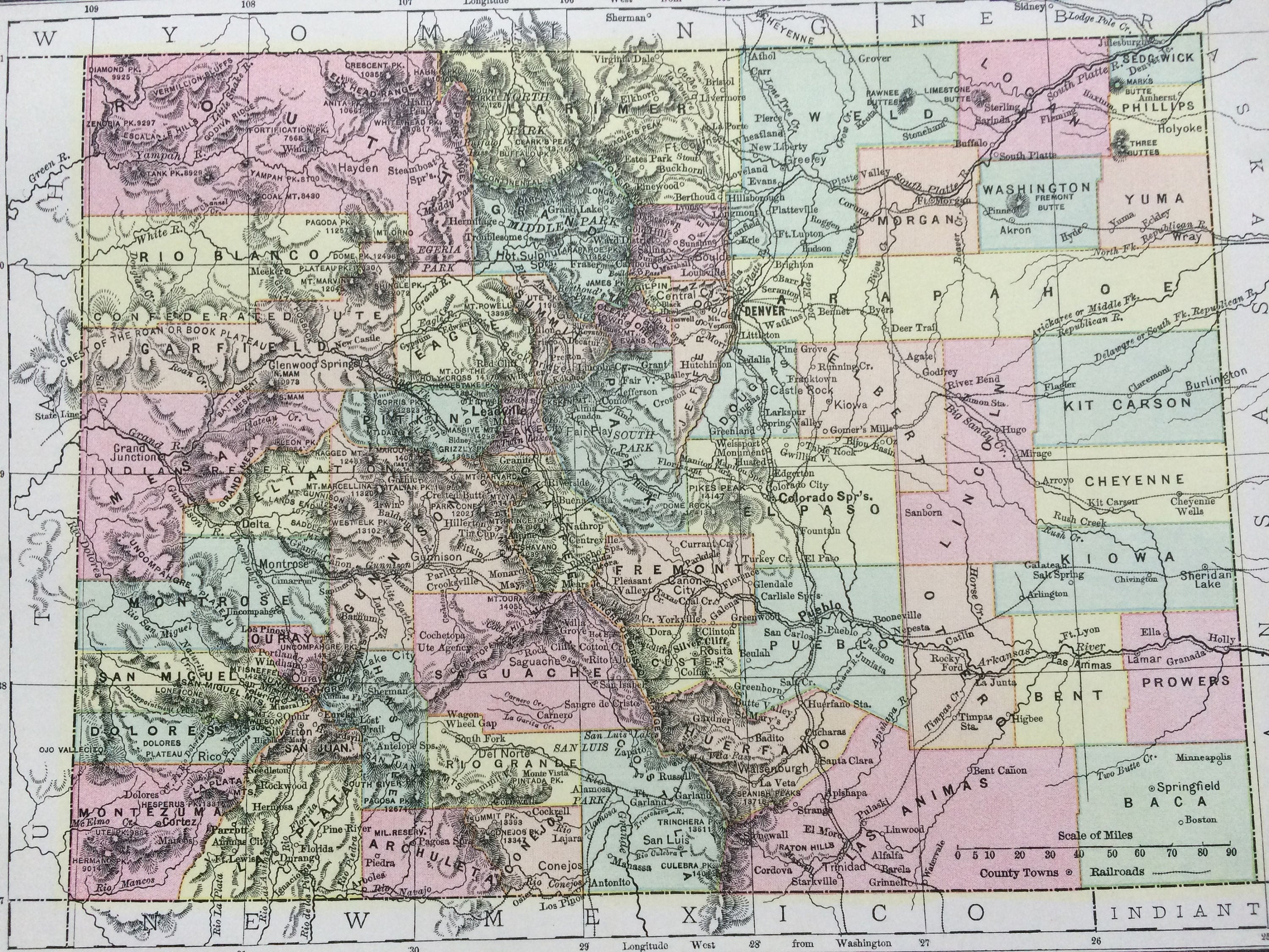 1875 Colorado original antique map, cartography, geography, wall decor ...
