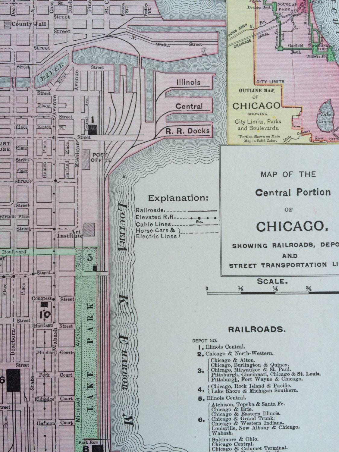 1898 CHICAGO Original Antique City Plan Map, 11 x 14 inches, Rand ...