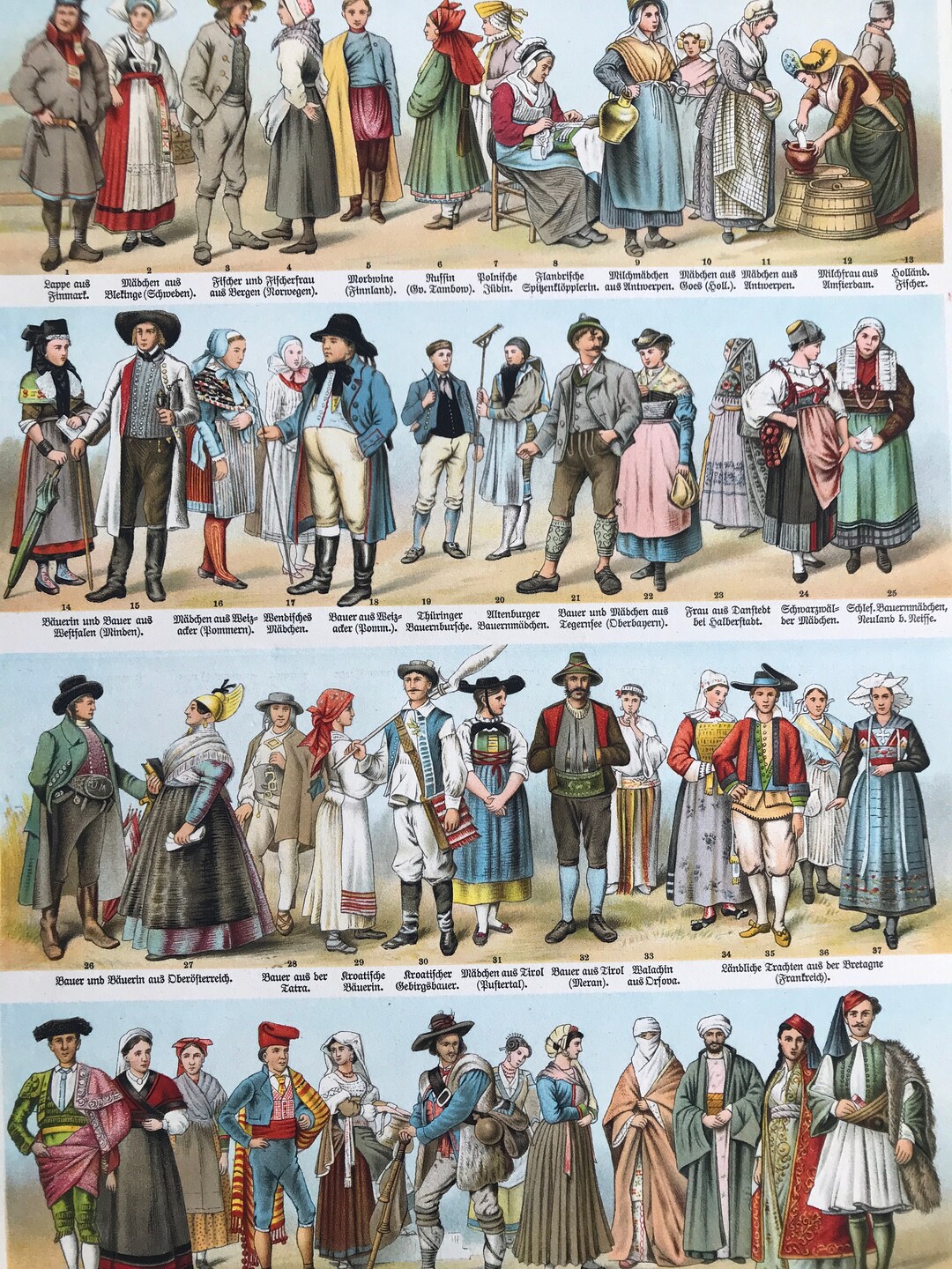 1924 European Folk Costumes Large Original Antique Lithograph Available ...