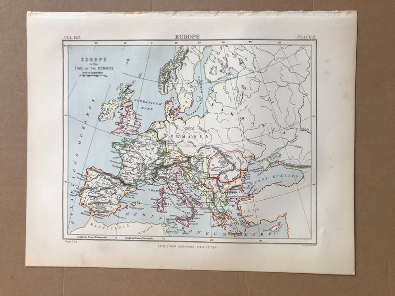 1875 Europe in the time of the Romans Original Antique Map | Etsy