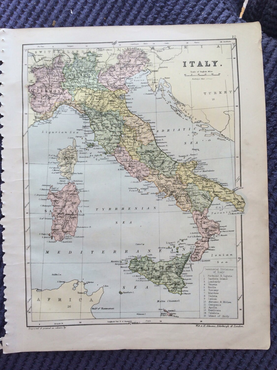 1890 SPAIN & PORTUGAL Original Antique Map, 11 x 14 inches, Johnston ...