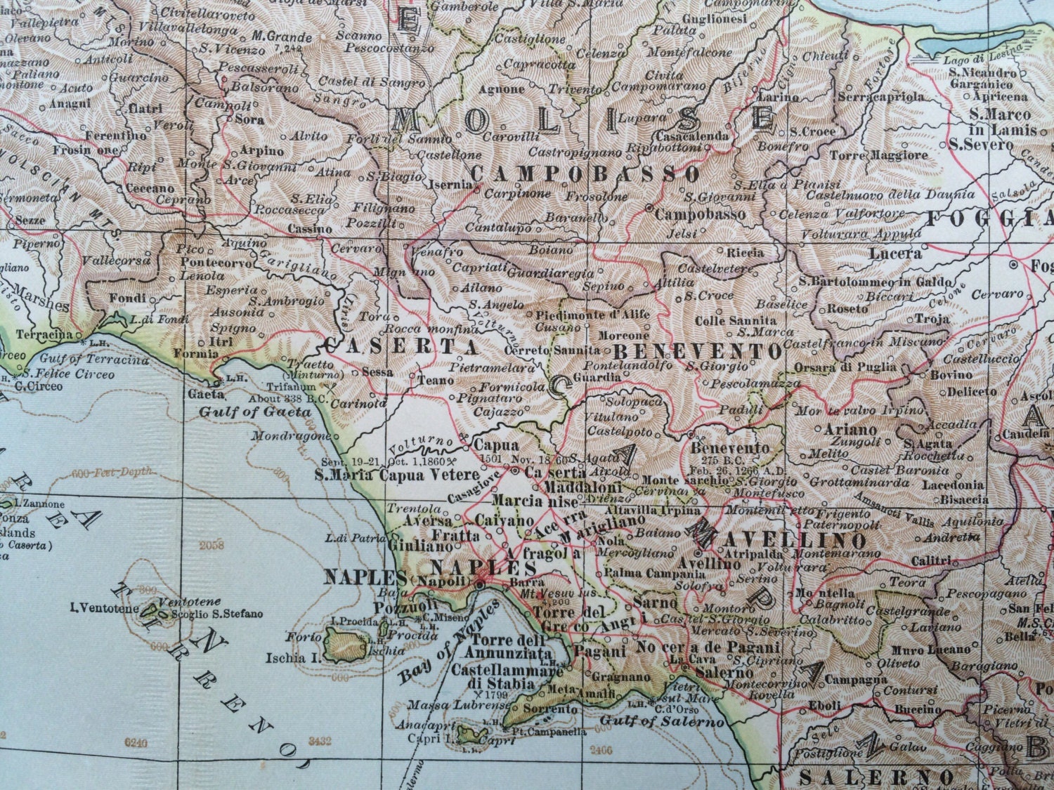 1903 ITALY (central & southern) Original Large Antique Map - Wall Map ...