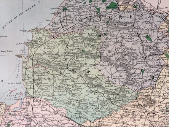 Globes & Maps 1868 Somersetshire Large Original Antique Map showing ...