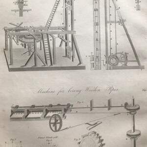 1840 Pile Engines & Boring Machine Original Antique Engraved ...