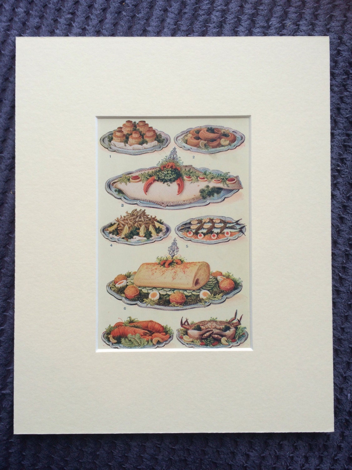 1912 FISH DISHES Original Antique Lithograph, Mounted, Matted & Ready ...