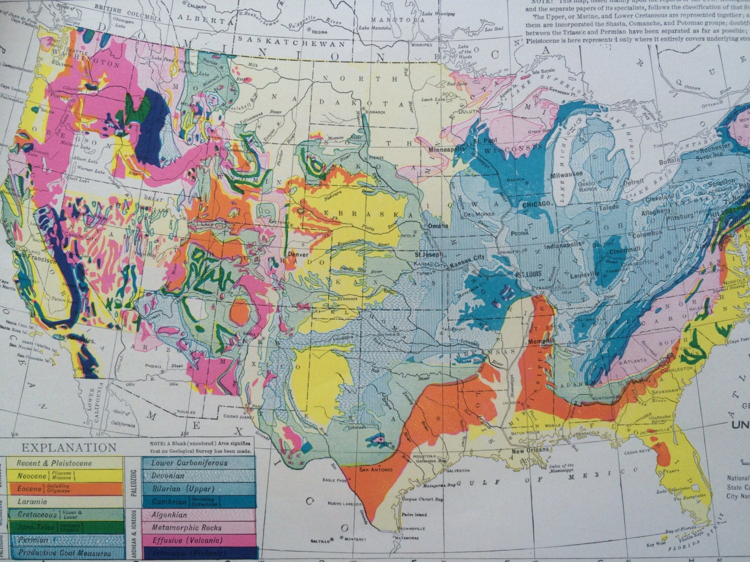 1936 UNITED STATES (Geological) Original Vintage Map, 11.5 x 14.5 ...
