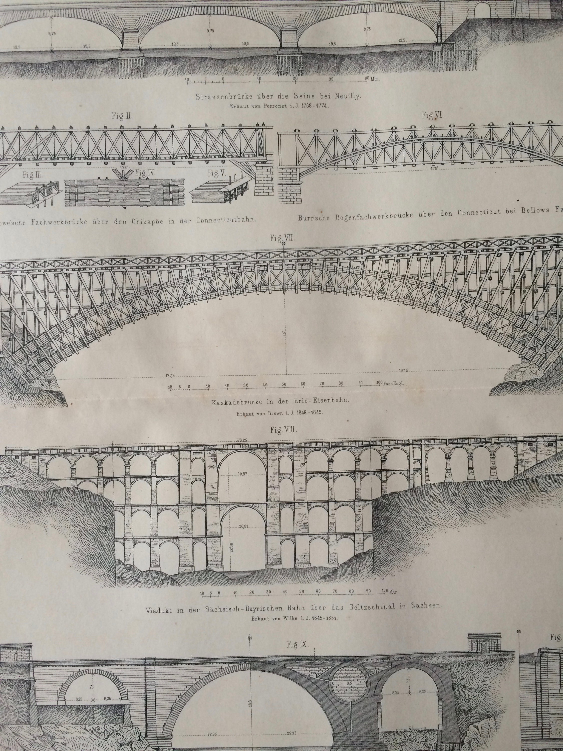 1876 Bridges Large Original Antique print - Available Mounted and ...