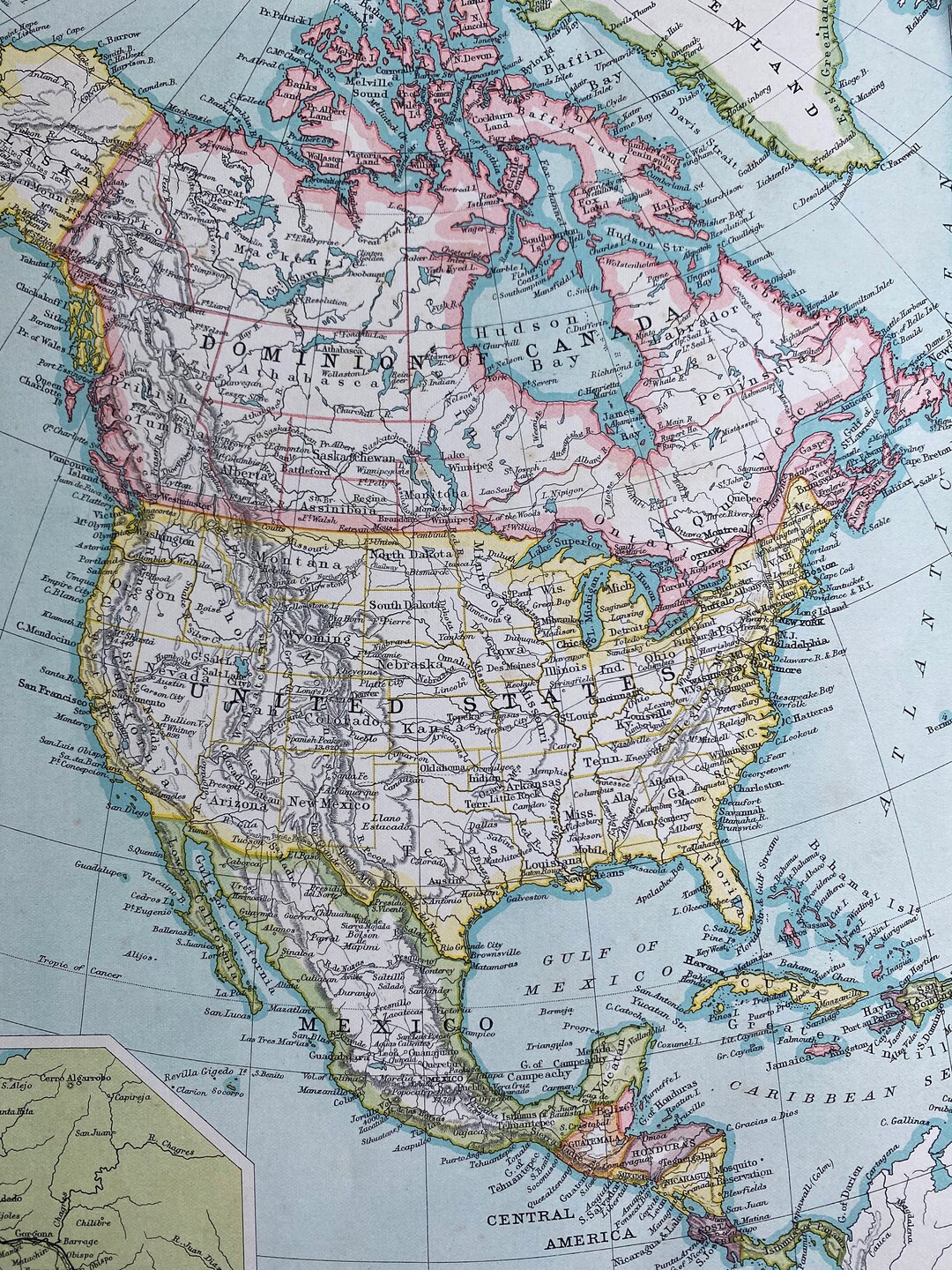 1905 North America Original Antique Map With Inset Map of the - Etsy Canada
