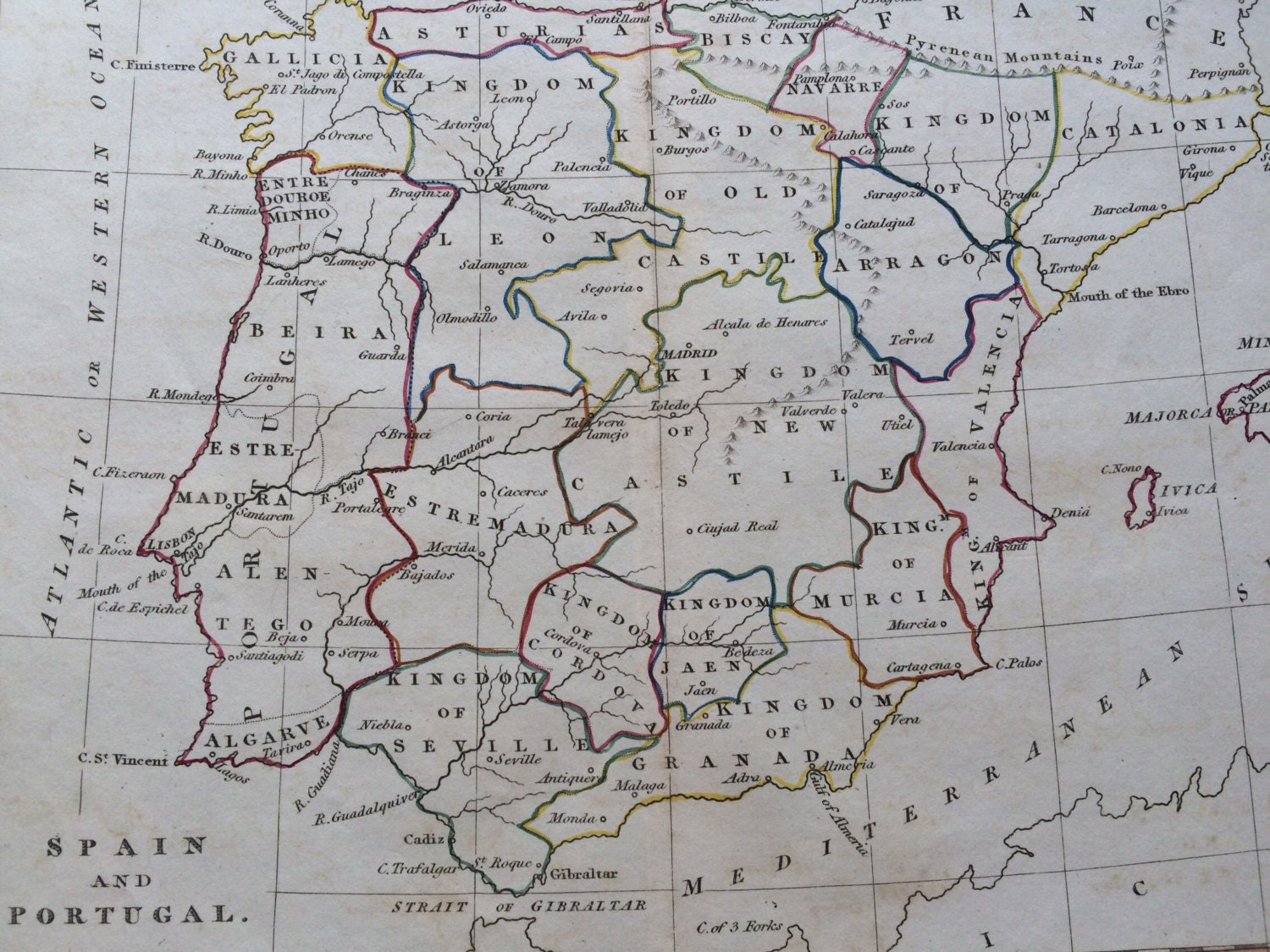 1819 Spain & Portugal Original Antique Hand-Coloured Engraving ...