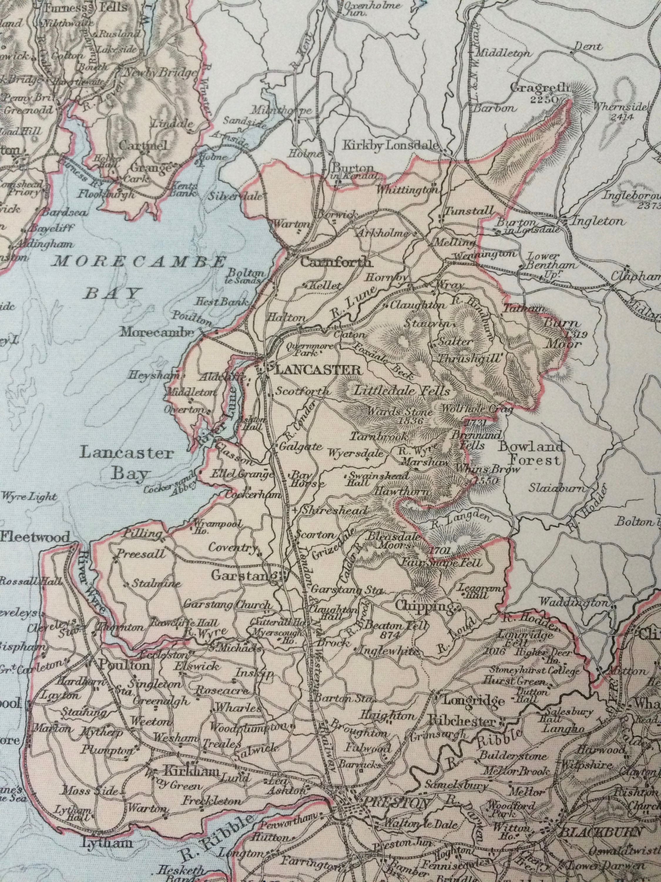 1875 LANCASHIRE Original Antique Map - UK County, cartography ...
