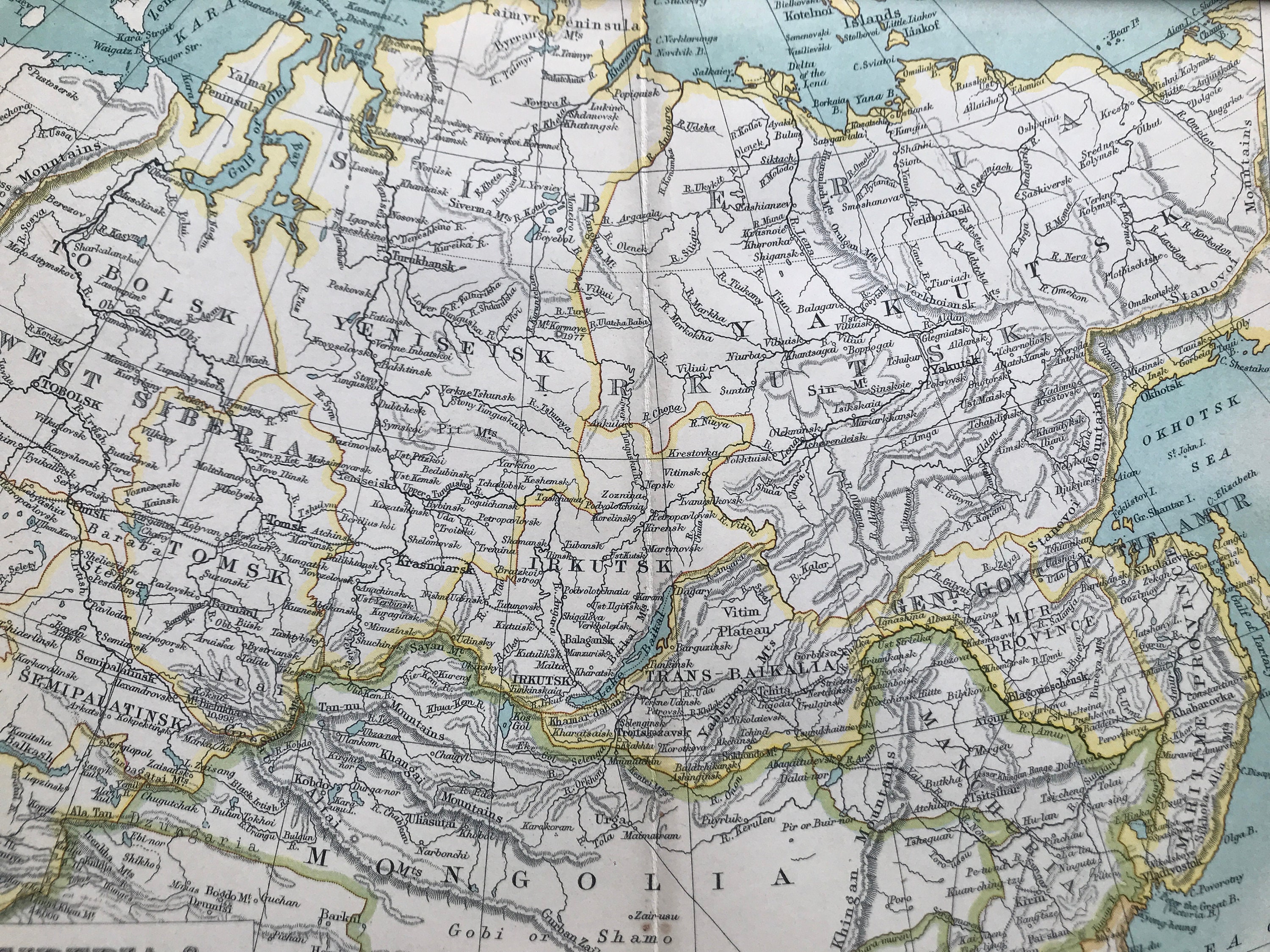 1912 Siberia Original Antique Map - Russia - Mounted and Matted ...