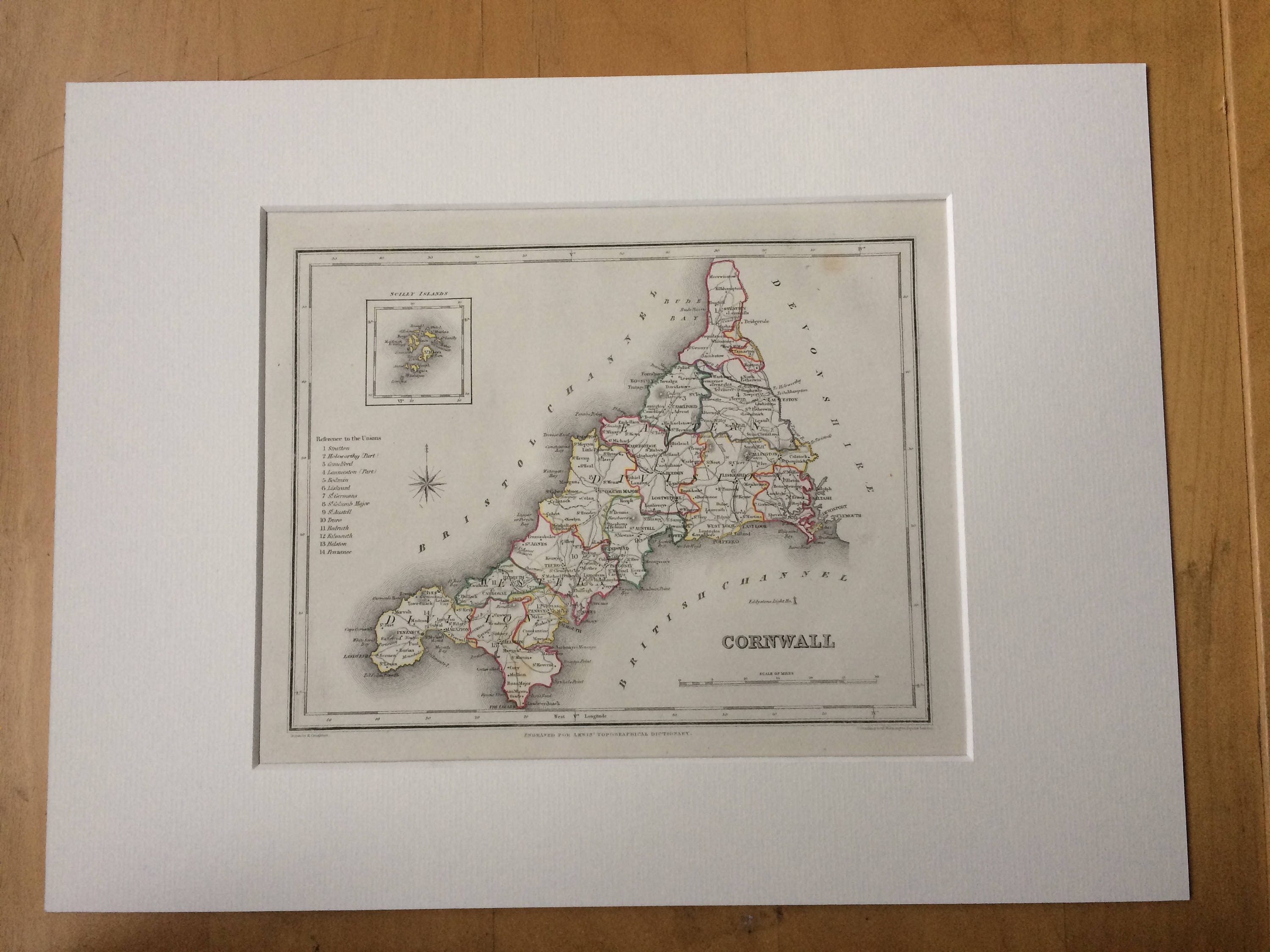 1845 Cornwall Original Antique Hand-Coloured Engraved Map - UK County ...