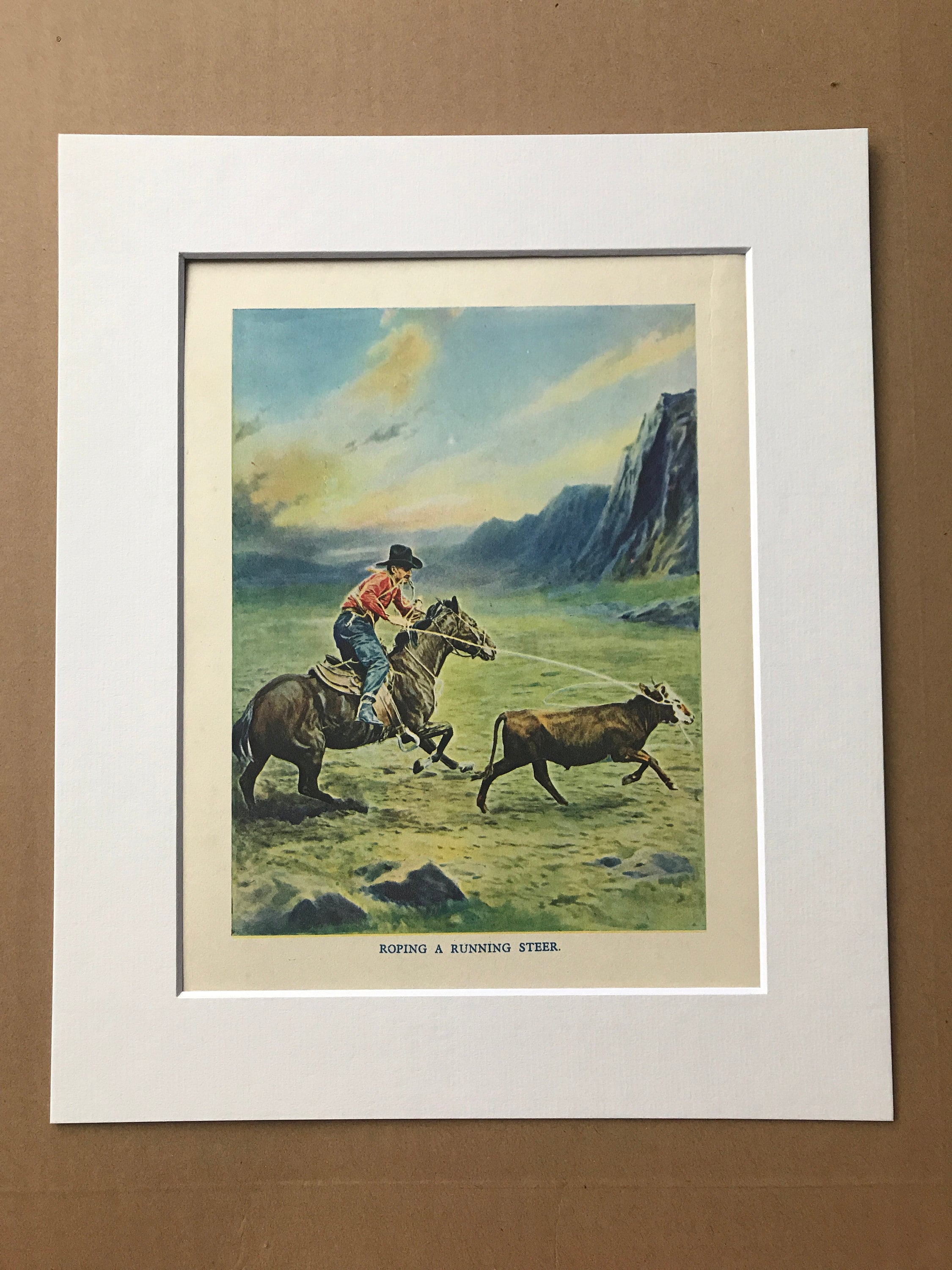 1920s Original Vintage Cowboy Illustration - Mounted and Matted ...