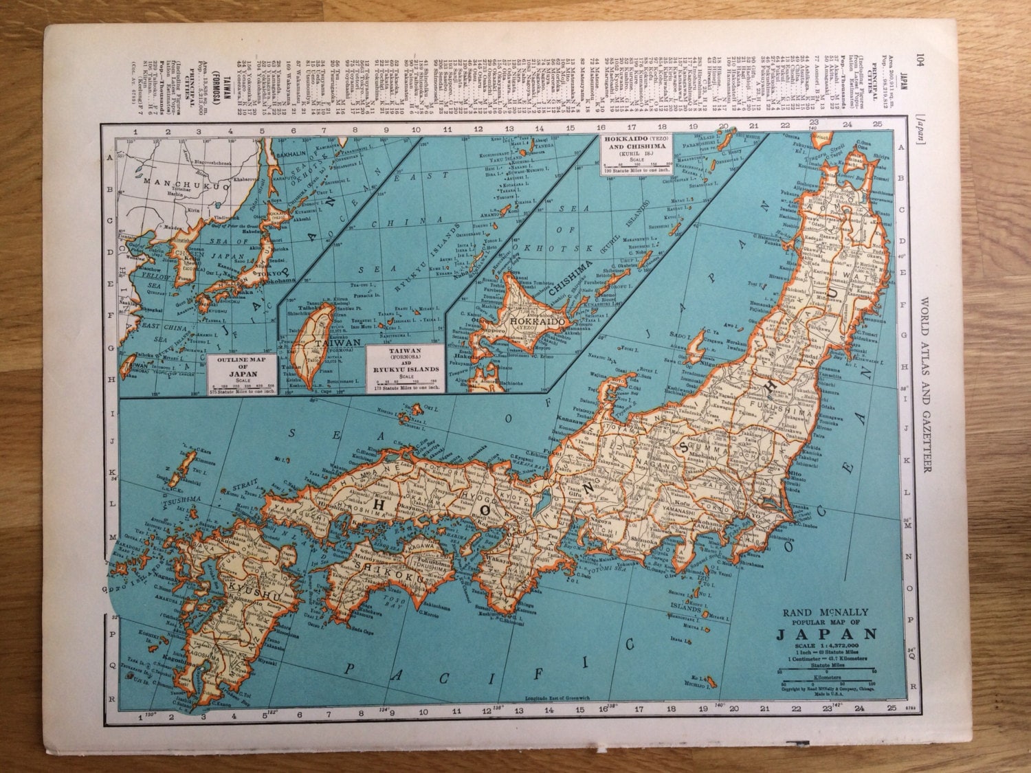 1937 JAPAN Original Vintage Map, 11 x 14 inches, Rand McNally, Home ...