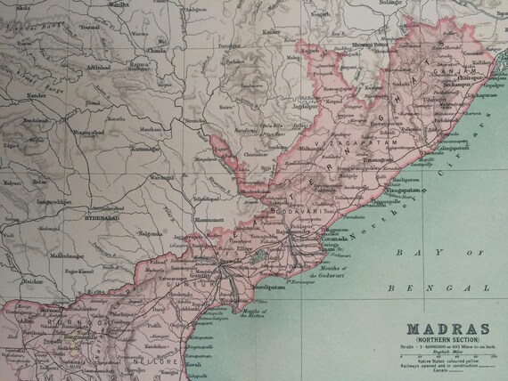 1908 Madras Northern Section Original Antique Map | Etsy
