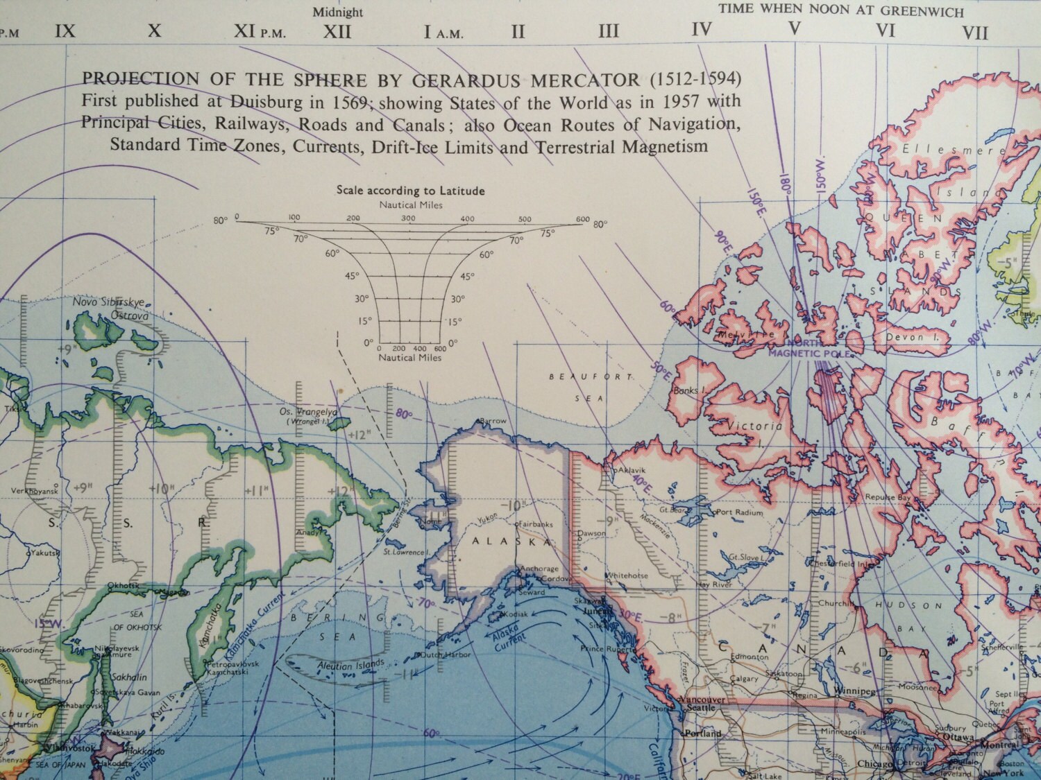 1958 Extra Large Original Vintage World Map depicting World Surface ...