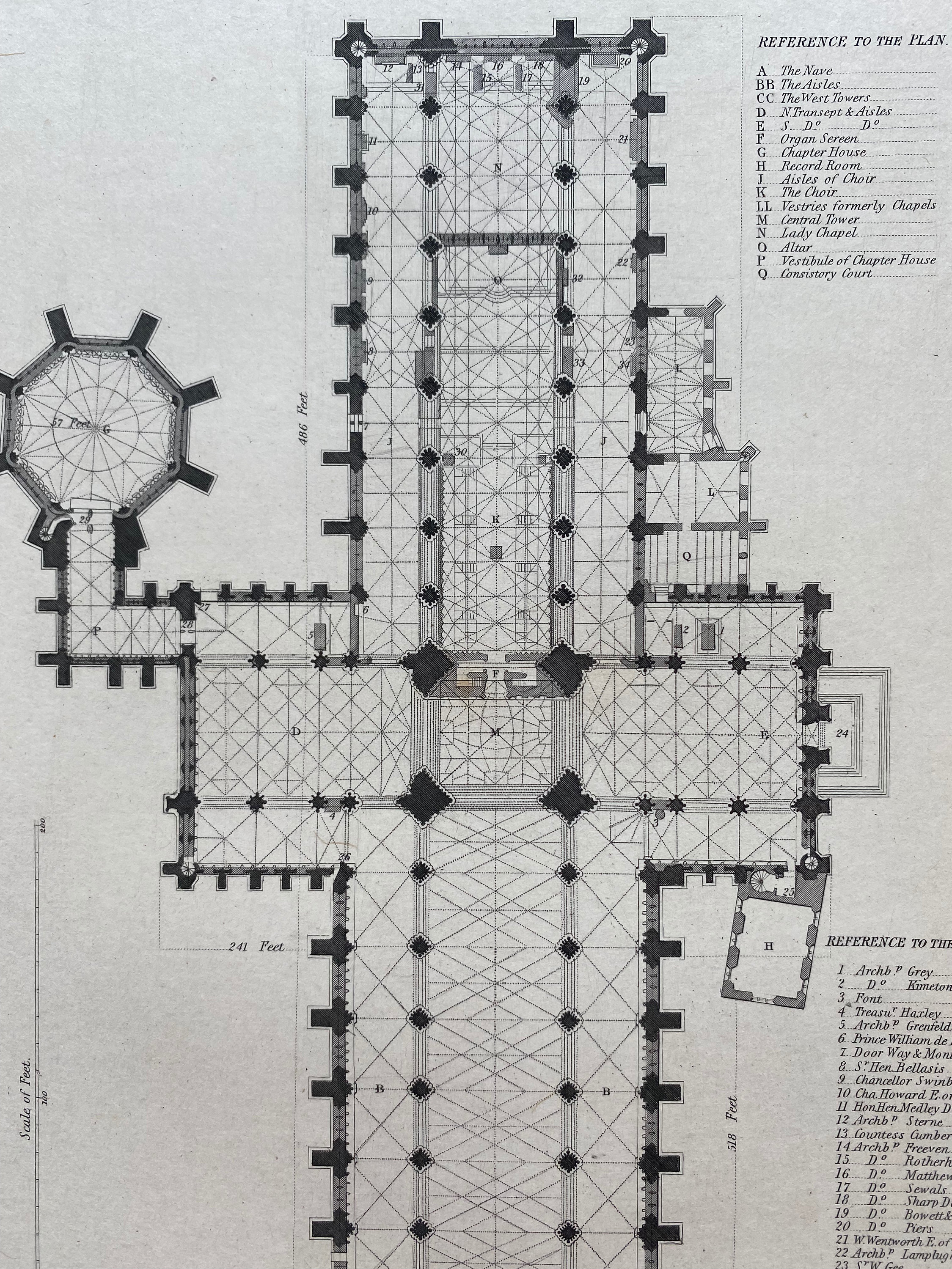1836 York Cathedral Floor Plan Original Antique Engraving ...