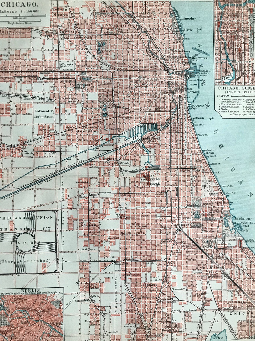 1897 Chicago Original Antique Map - United States - City Plan ...