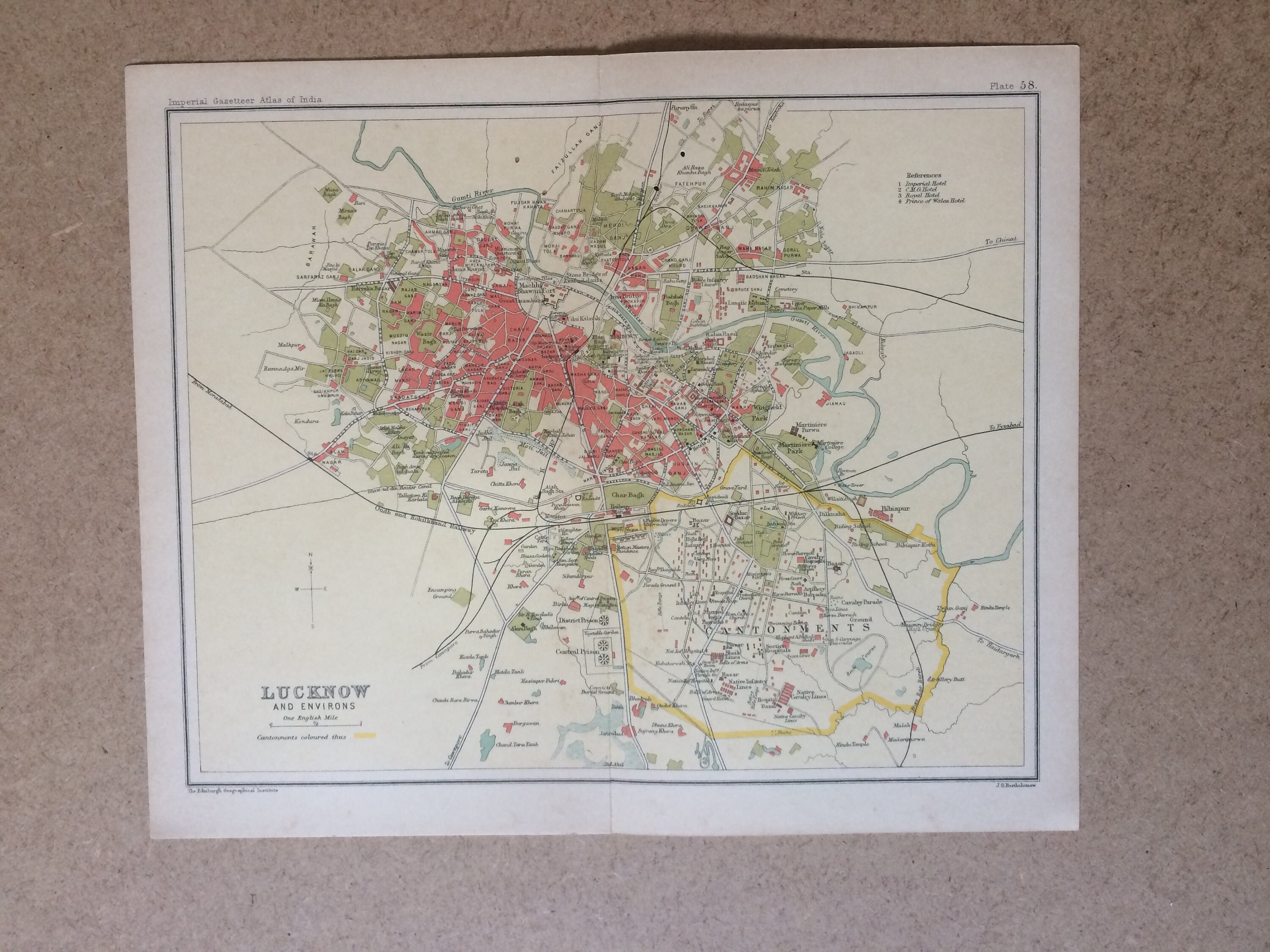 1908 Lucknow and Environs Original Antique Map - Available Mounted and ...
