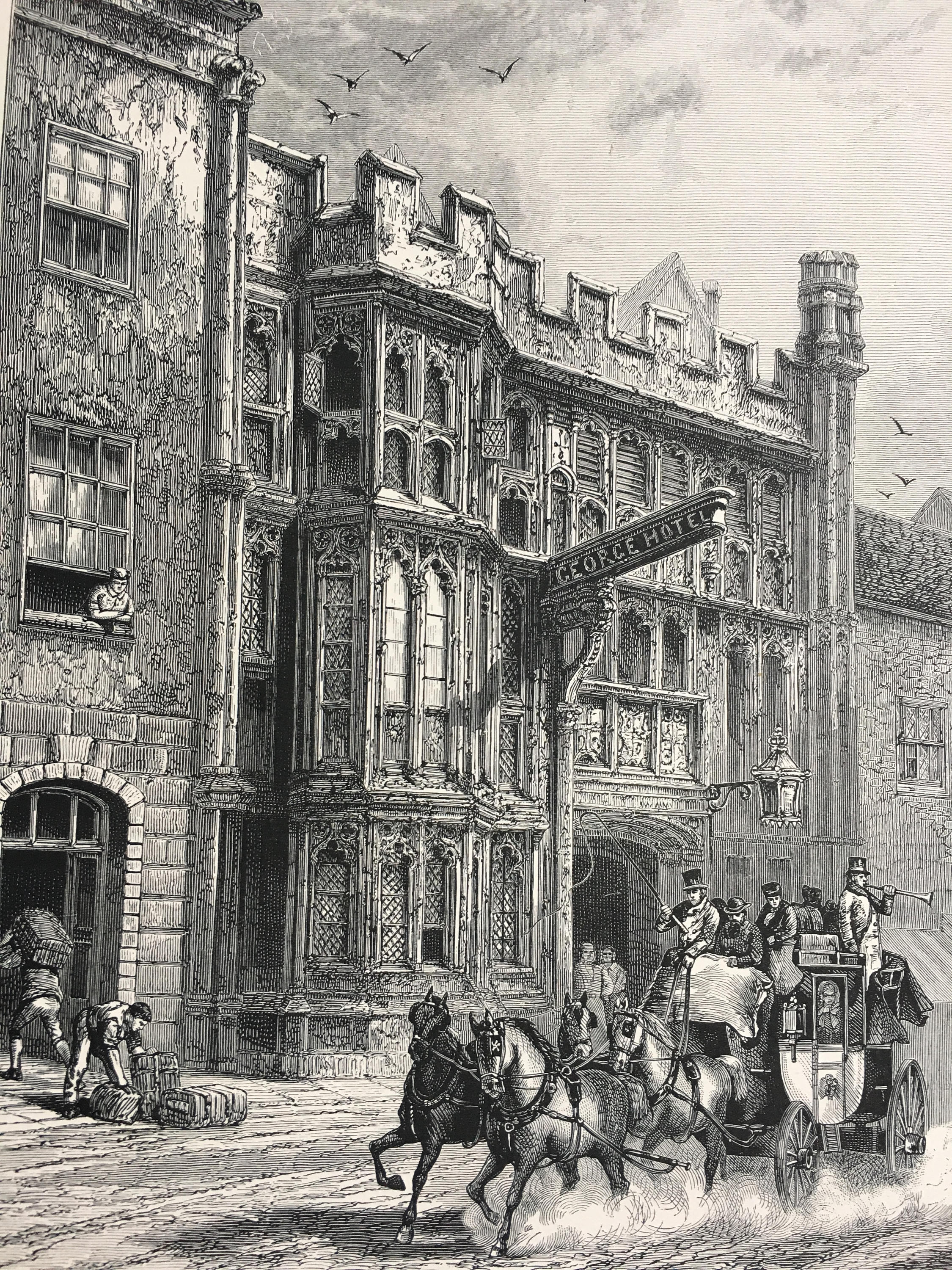 1876 George Inn, Glastonbury Original Antique Wood Engraving - Mounted ...