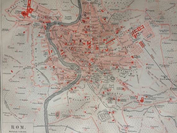 1877 Rome Original Antique Map City Plan Italy Vintage - Etsy