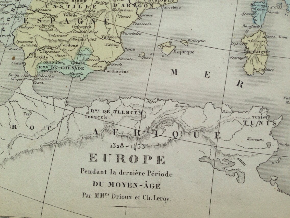 1866 Europe during the last period of the Middle Ages - large original ...