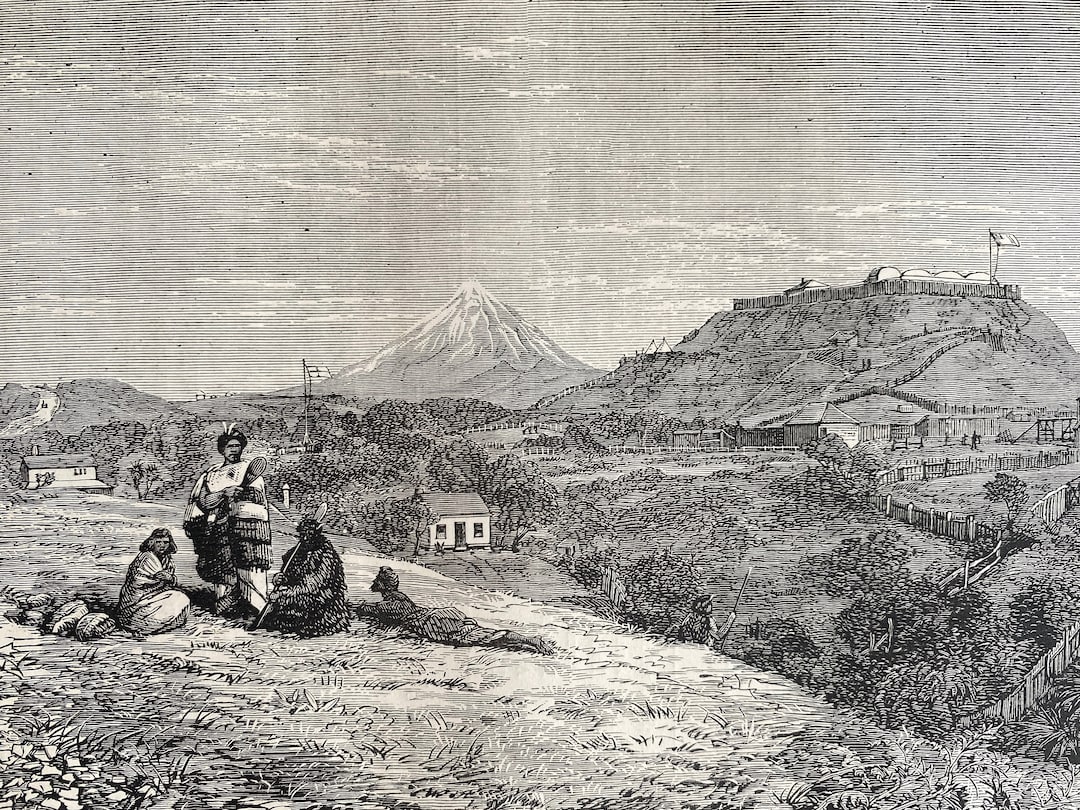 1880 New Plymouth, Marsland Hill and Mount Egmont, Taranaki, New ...