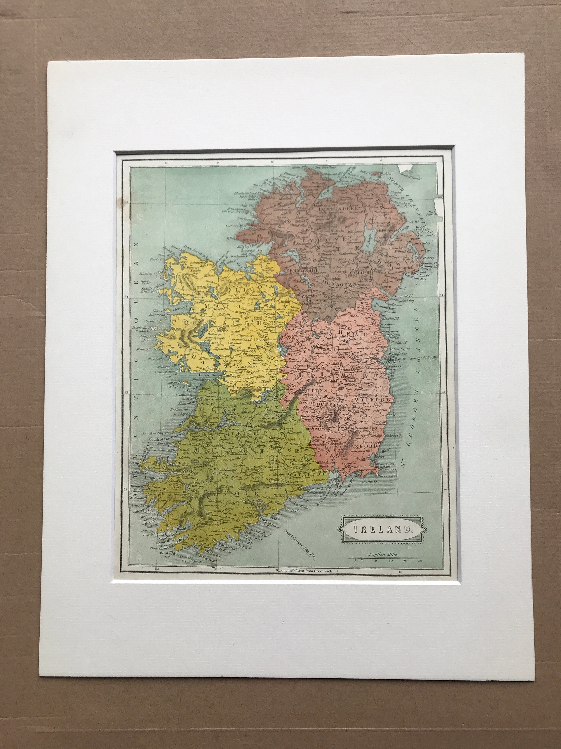 1863 Ireland Original Antique Map - Vintage Wall Map - Available Framed