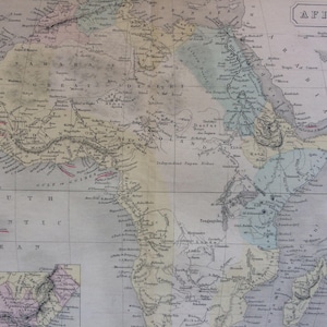 1870 AFRICA Original Antique Map Showing Height of Mountains and Length ...