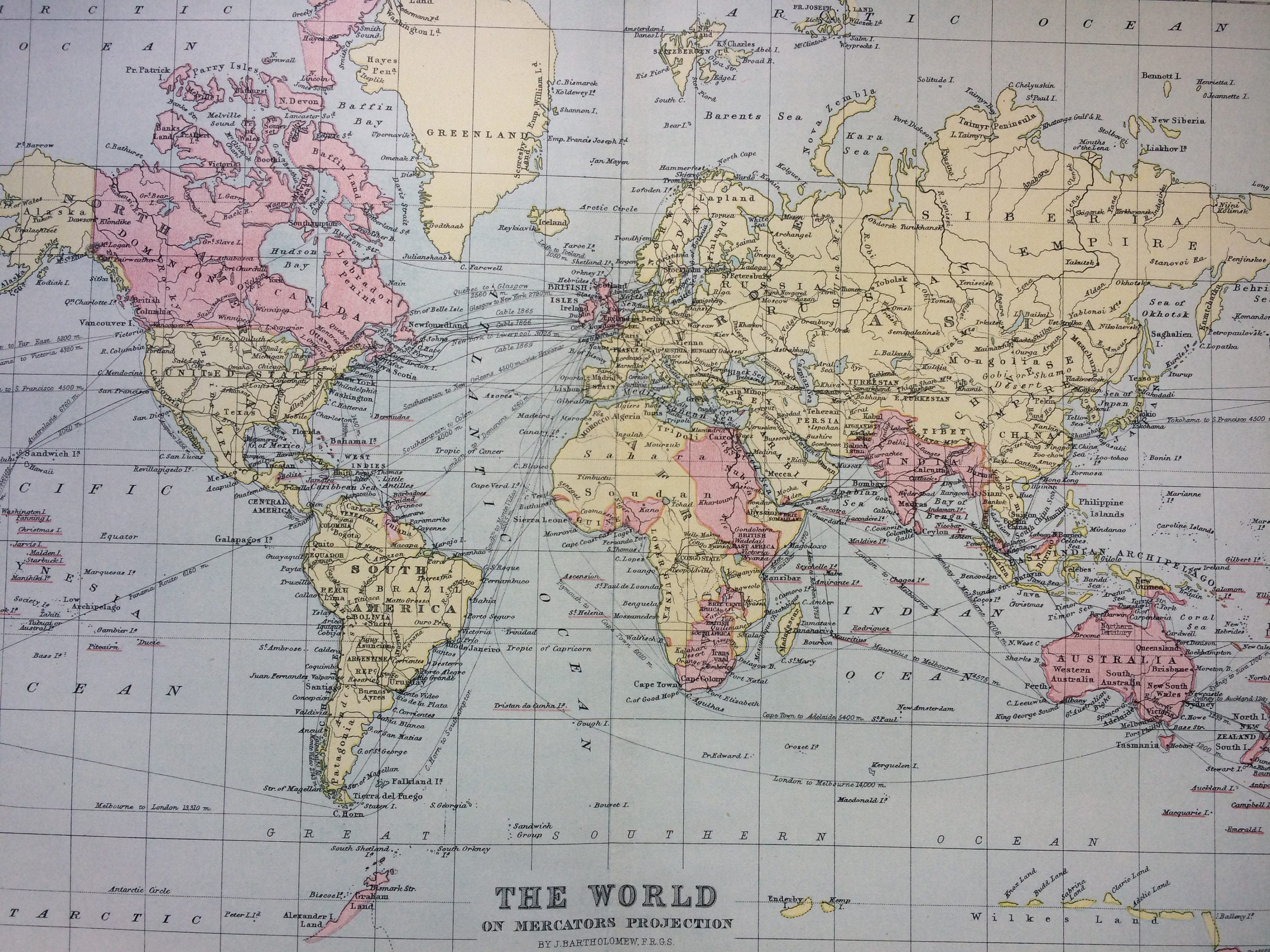 1904 Original Antique World Map - 10 x 12 inches - Mercators Projection ...