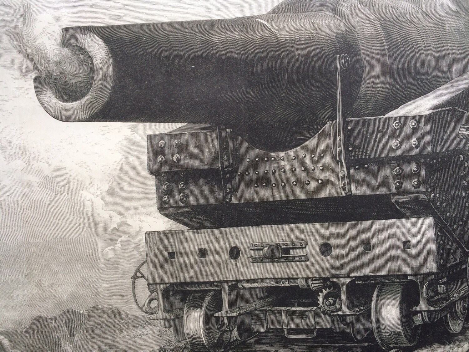 1877 Firing the 81 ton gun at shoeburyness, extra large original ...