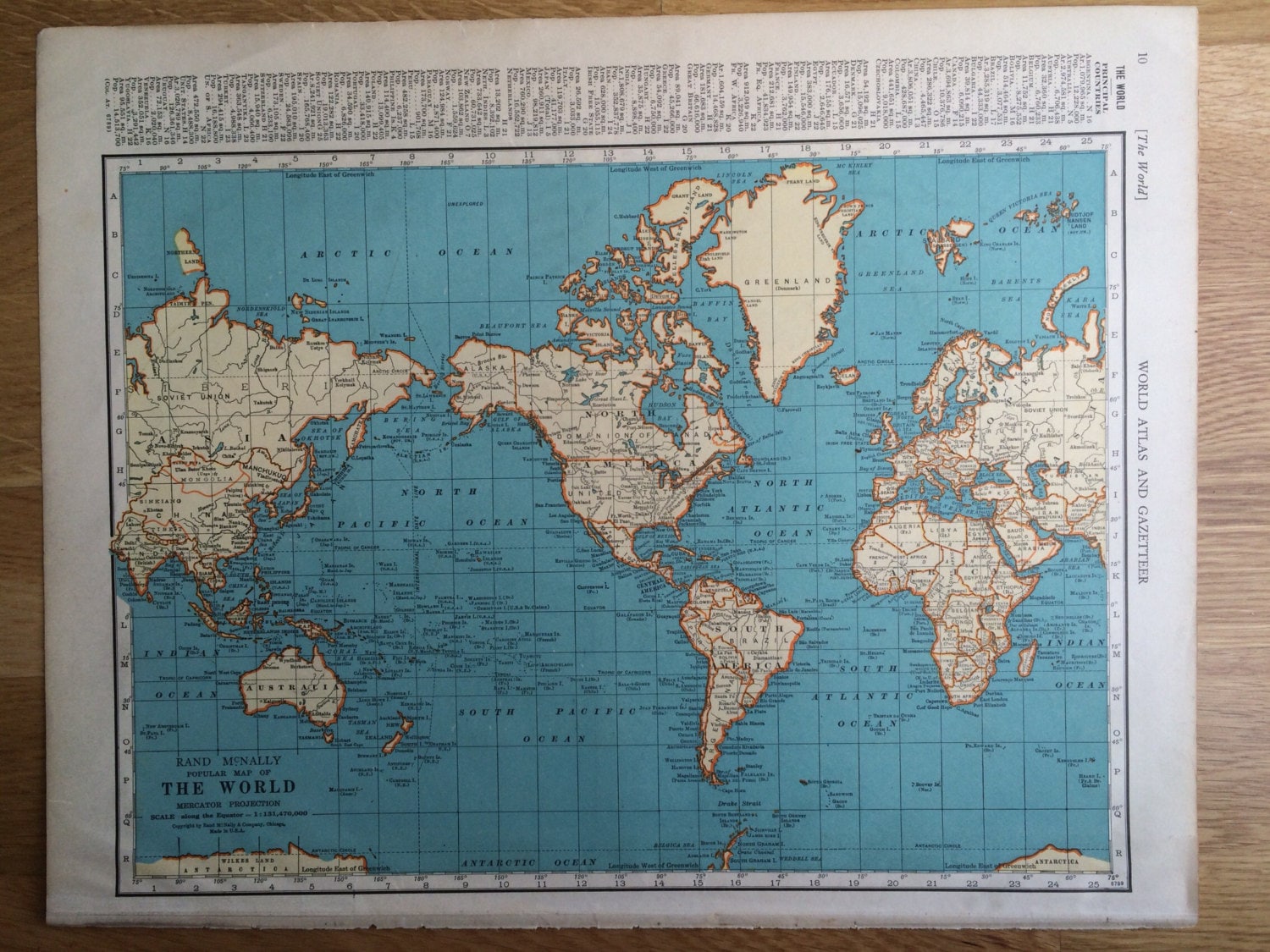 1937 Original Vintage World Map, on mercator's projection, 11 x 14 ...
