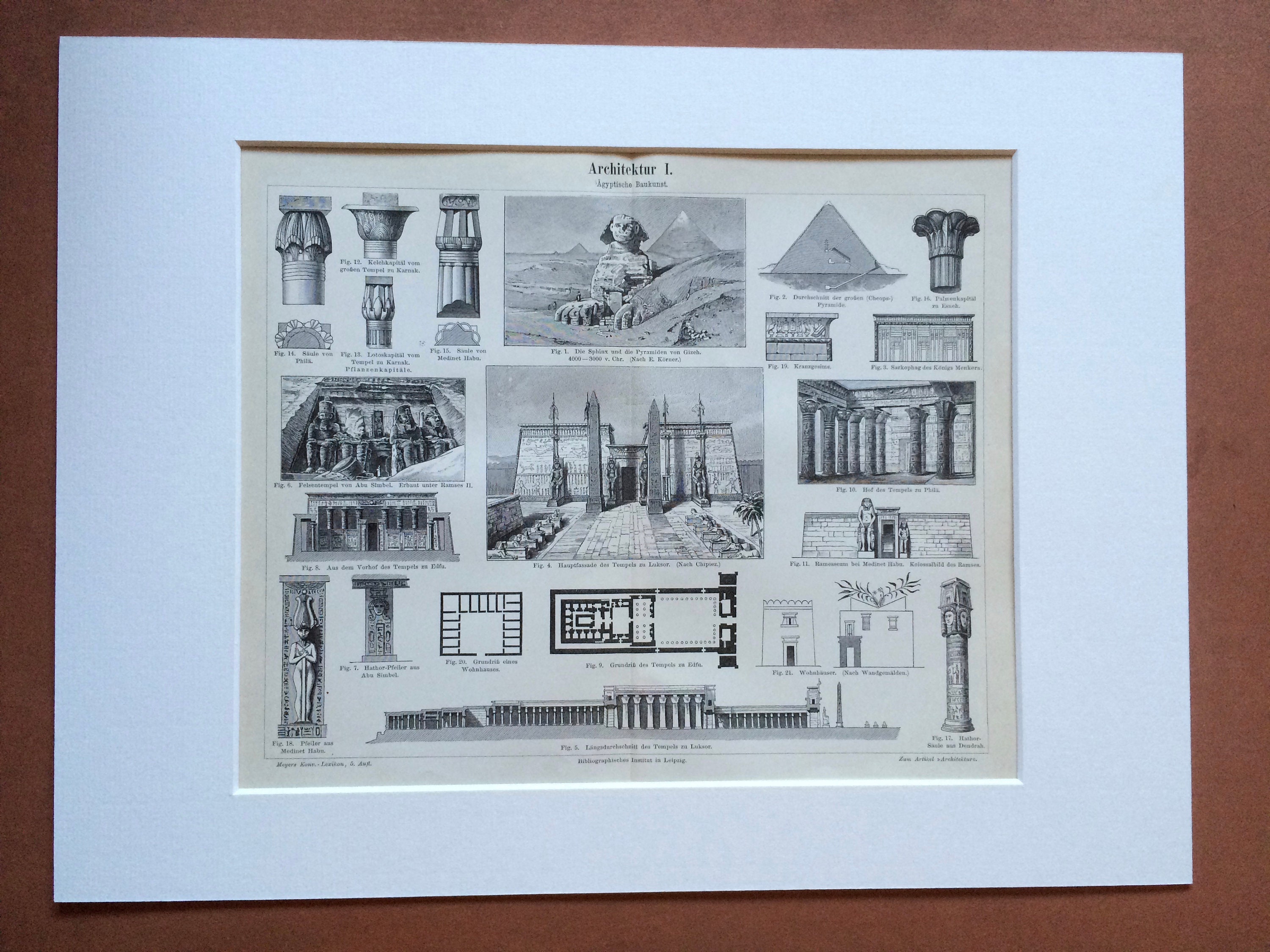 1897 Egyptian Architecture Large Original Antique Lithograph ...