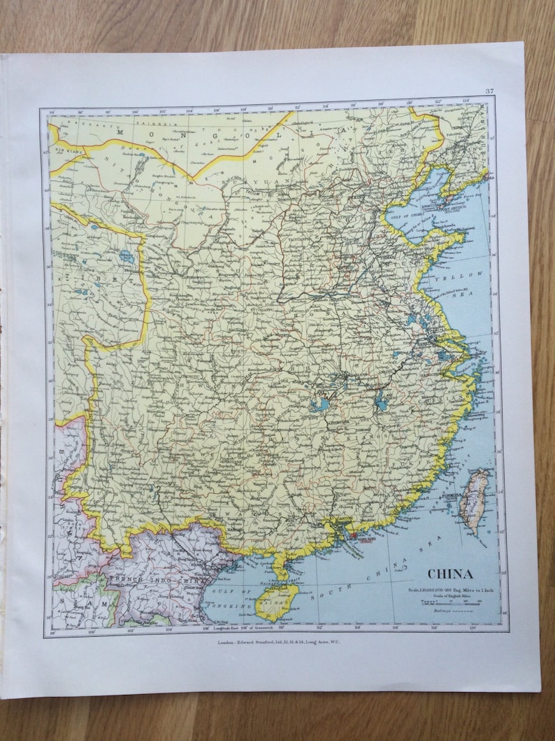 1920 CHINA Original Vintage Map 12 X 14.5 Inches Historical - Etsy UK