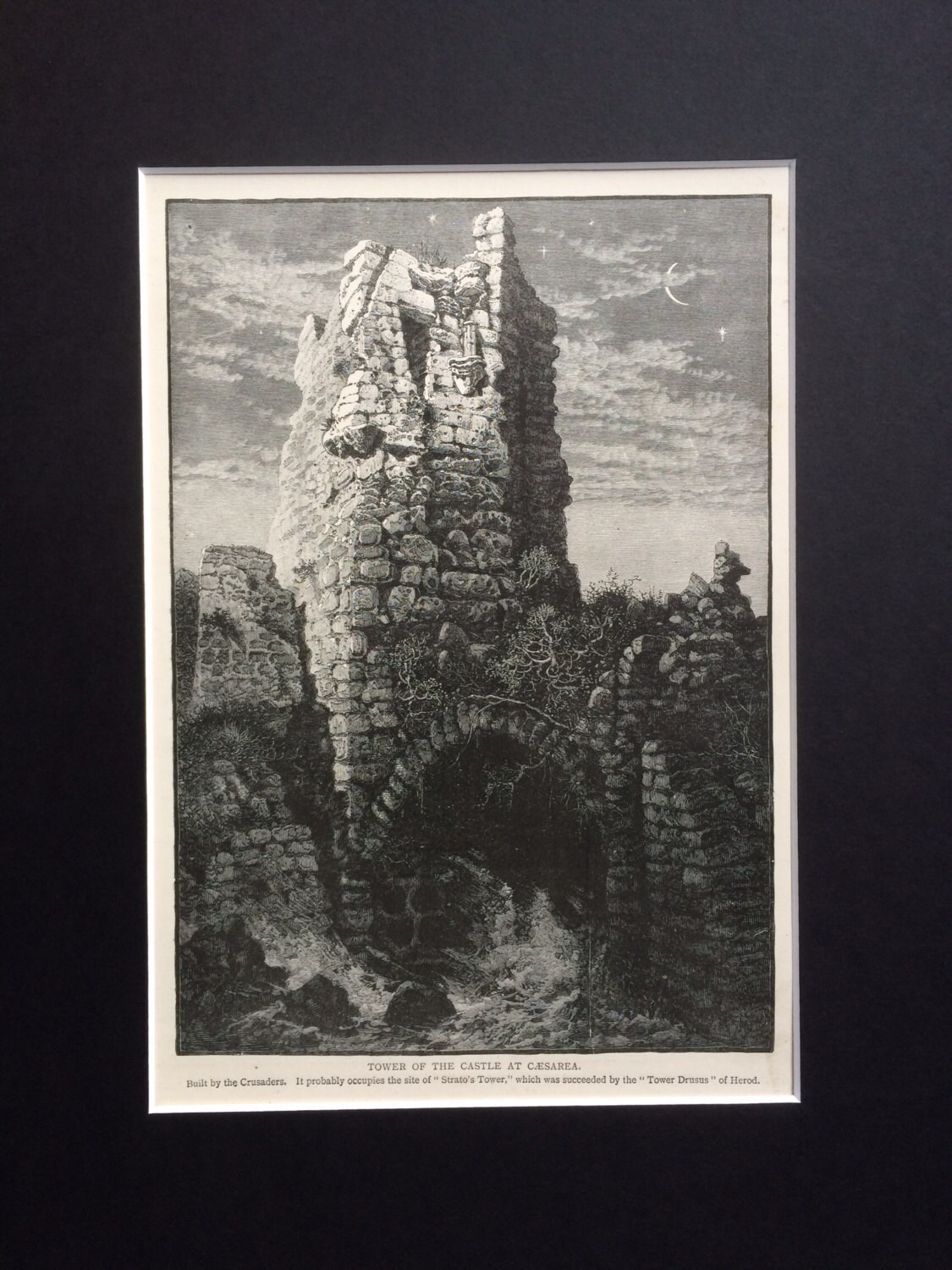 1880 Tower of the Castle at Caesarea - Israel - Original Antique Steel ...