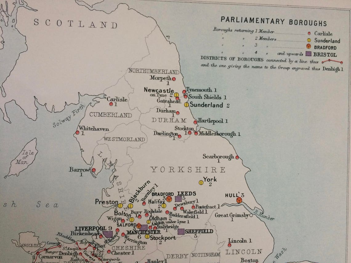 1898 Political Map of England and Wales Large Original Antique Ordnance ...