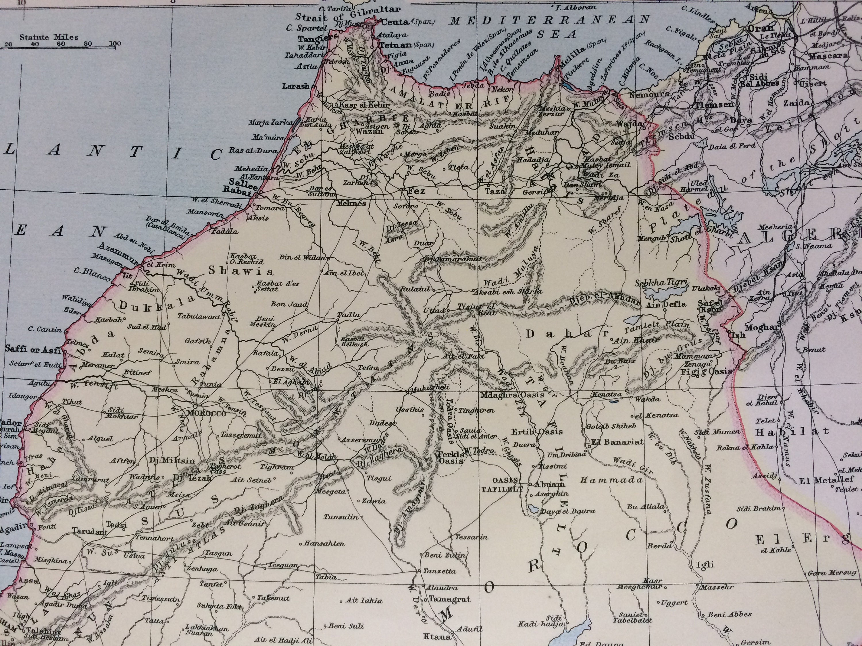 1875 Morocco Original Antique Map, Maghreb, North Africa, Decorative ...