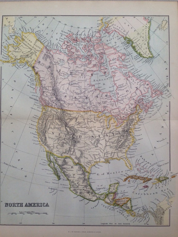 Globes & Maps Home Décor Wall Decor Canada USA Mexico 1880 North ...