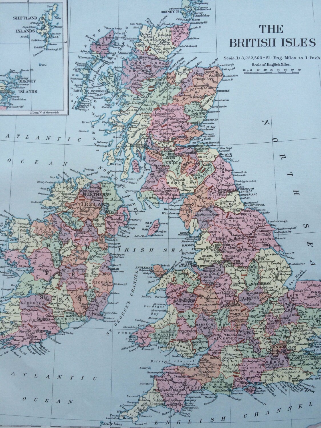 1920 BRITISH ISLES Original Vintage Map, 12 x 14.5 inches, historical ...
