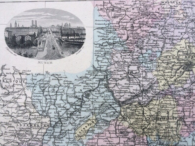 1892 SOUTH GERMANY Original Antique Map Nouvel Atlas - Etsy UK