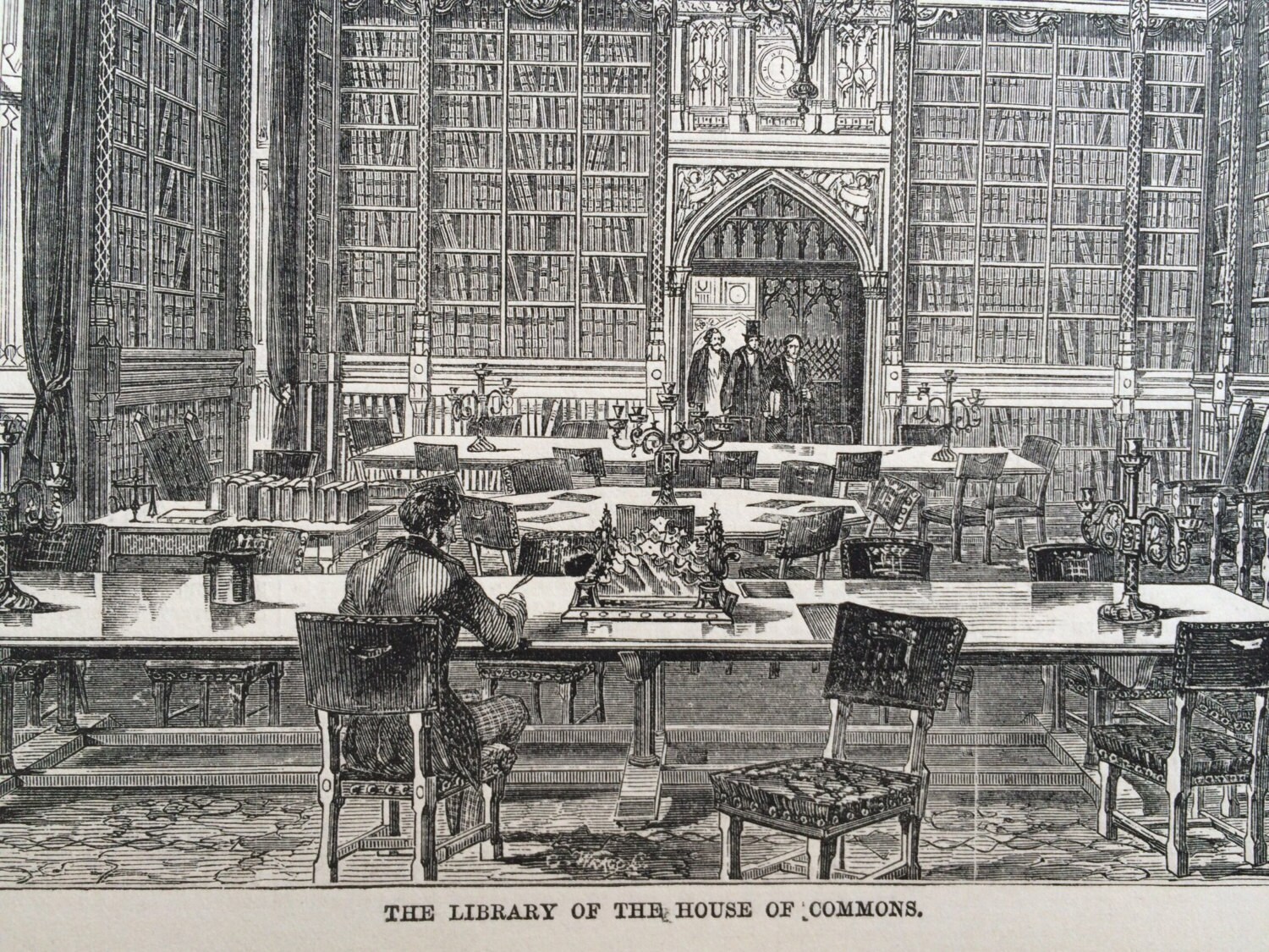 1858 The Library of the House of Commons Original Antique Engraving ...