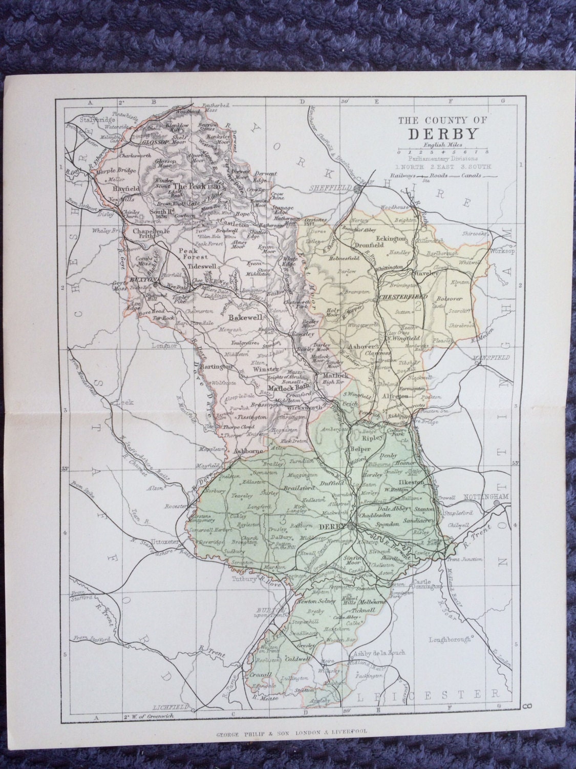 1882 DERBY Small Original Antique Map, English County, Cartography ...