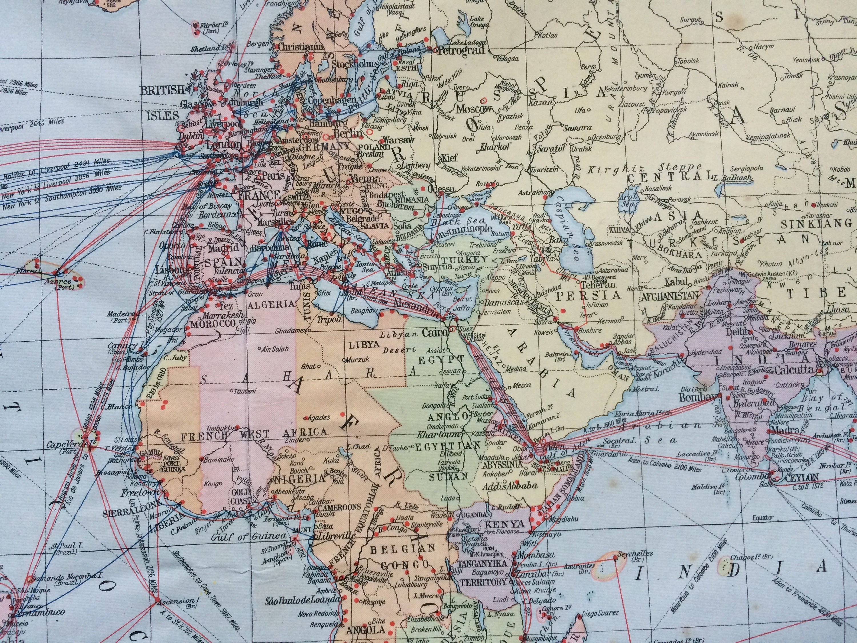 1920 The World - Time Zones, Cables & Wireless Stations Extra Large ...