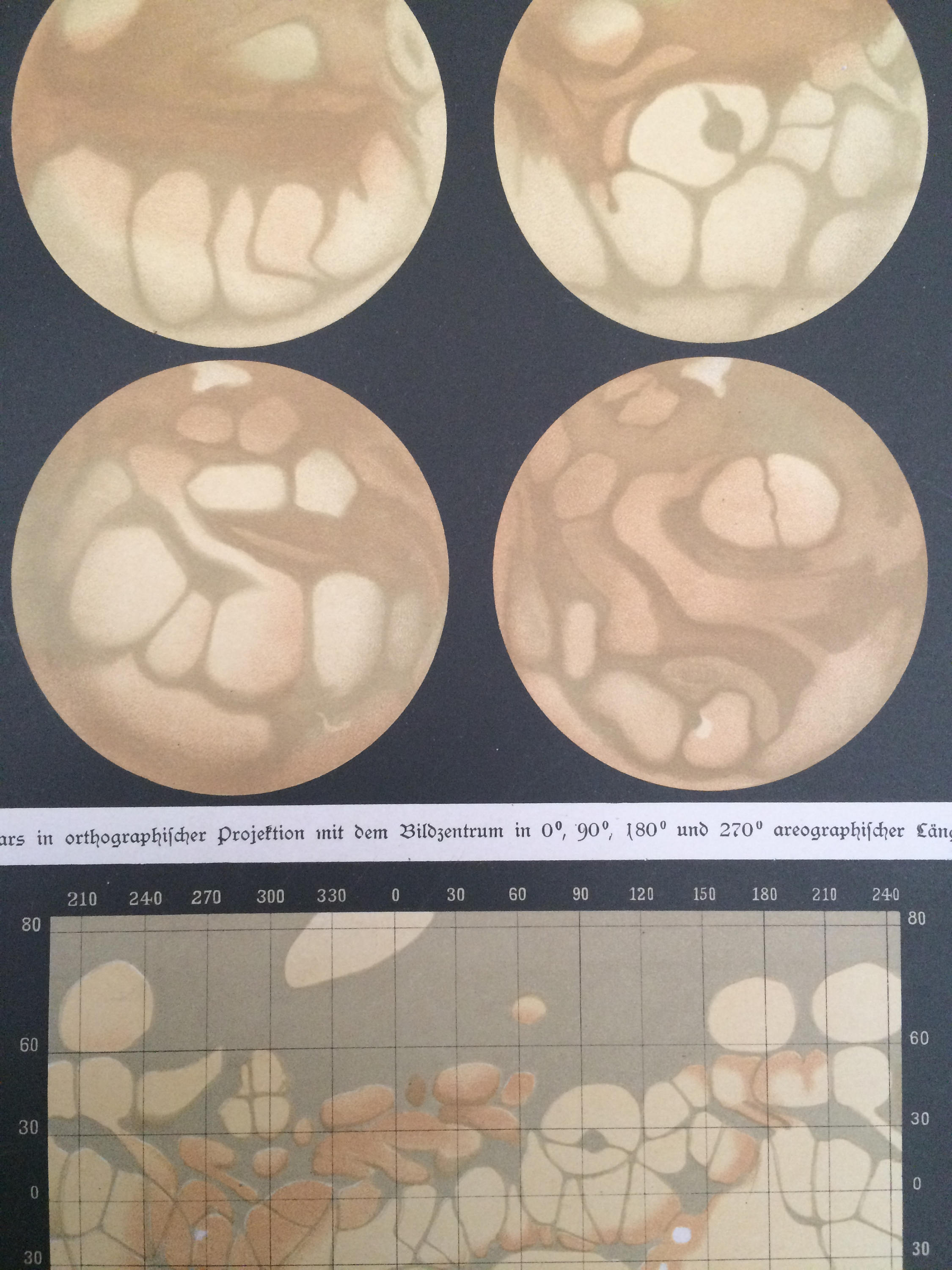 1888 Original Antique Lithograph - Mars (Orthographic and Mercator's ...