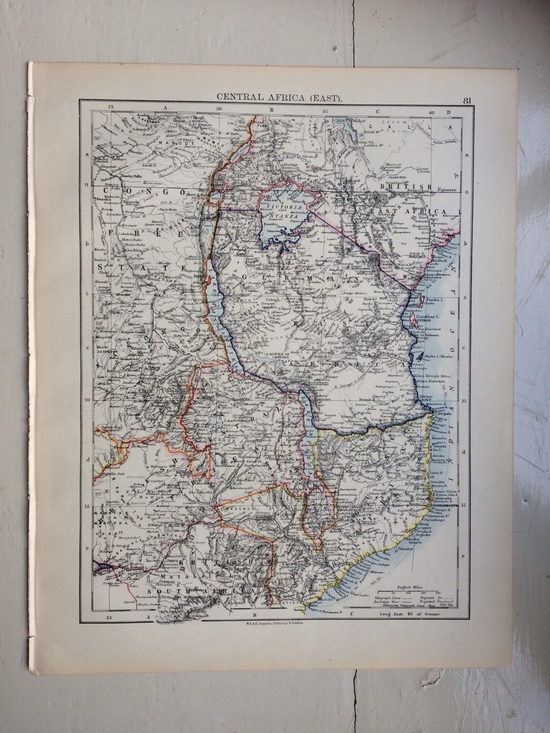 1899 RHODESIA Original Antique W & A.K Johnston map, Wall Decor - Home ...