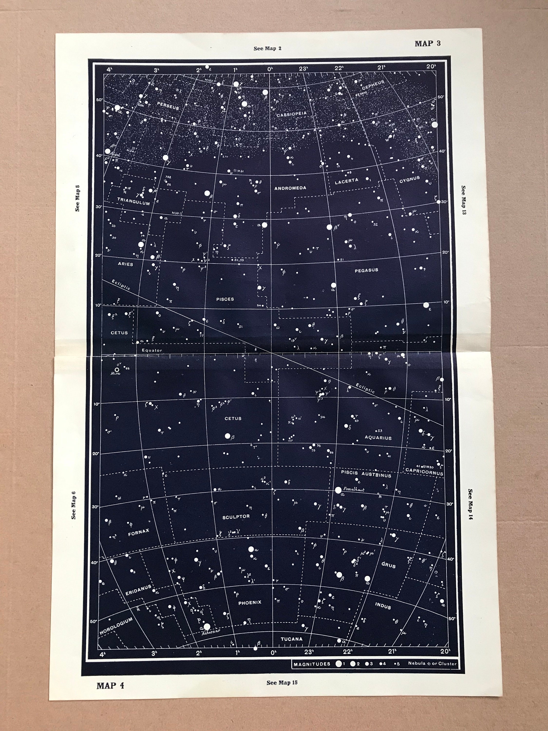 1961 Original Vintage Star Map for epoch 1950 - 9.5 x 14.5 inches ...