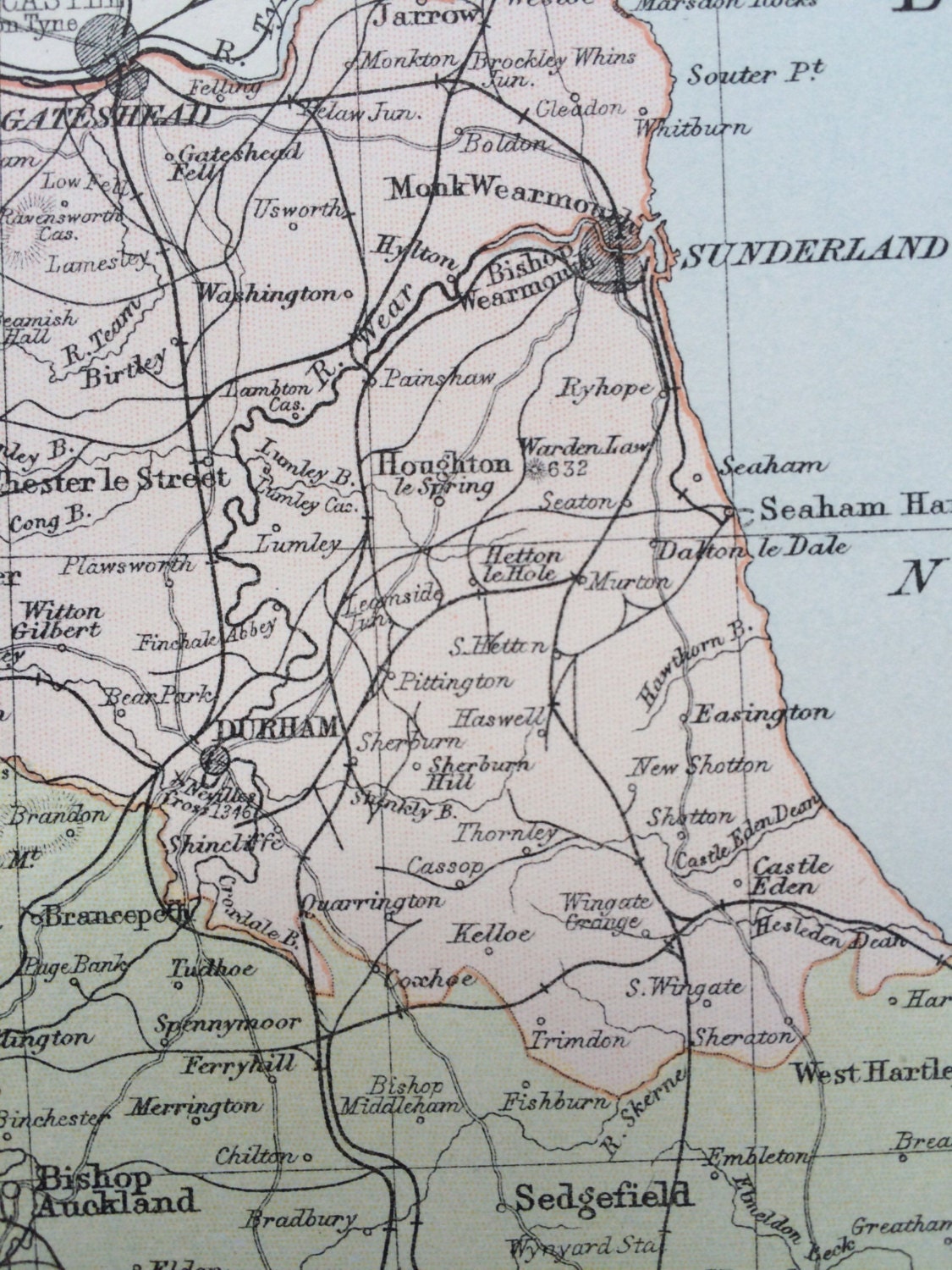 1882 DURHAM original antique map, english county, cartography ...